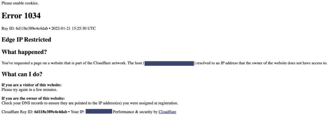 Cloudflare Error 1034 - Edge IP Restricted - Dashways